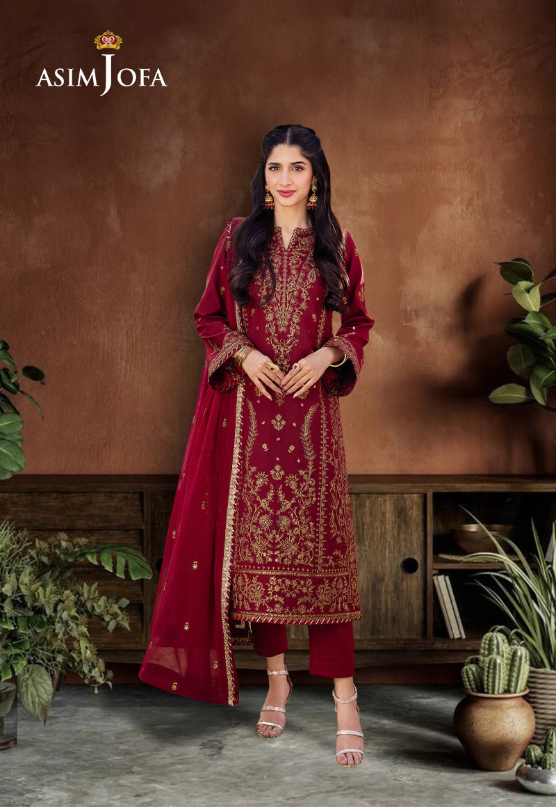 AJCF-28 EMBROIDERED BOSKI SILK 3 PCS – Asim Jofa wholesale